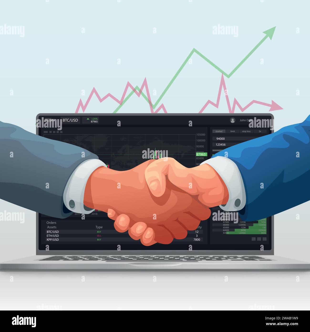 a handshake in front of stock market Stock Vector Image & Art - Alamy