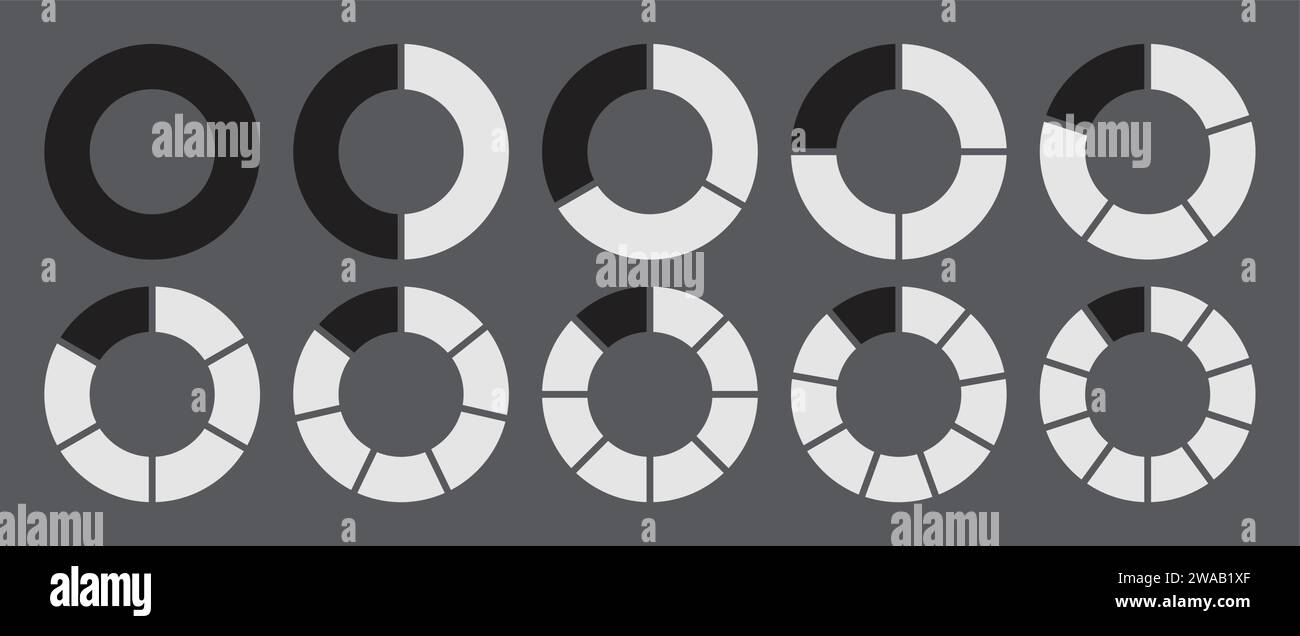 Hollow circle divided into 1-10 parts icon set. Hollow circle segment ...