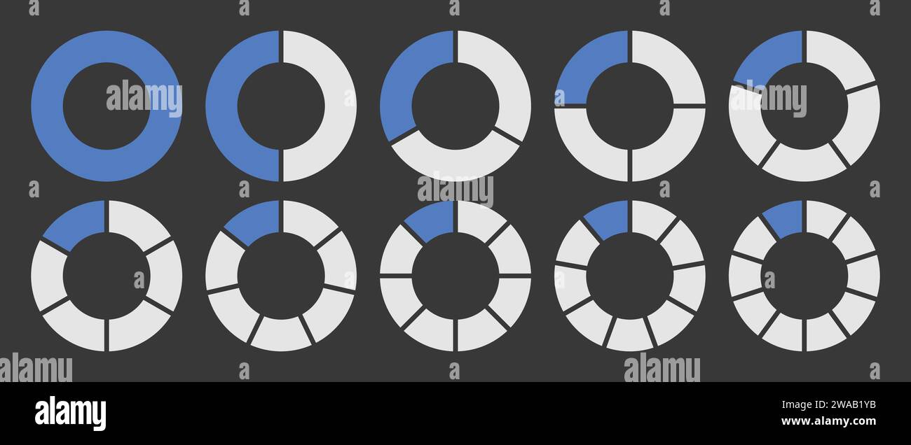 Hollow circle divided into 1-10 parts icon set. Hollow circle segment ...