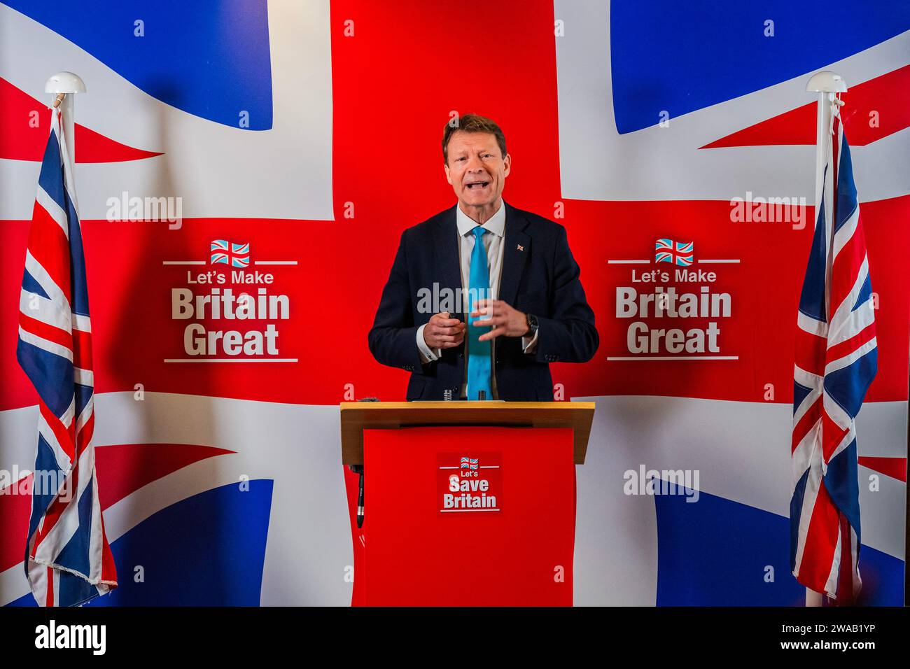 London, UK. 3rd Jan, 2024. Richard Tice speaks - 2024 will be the year ...