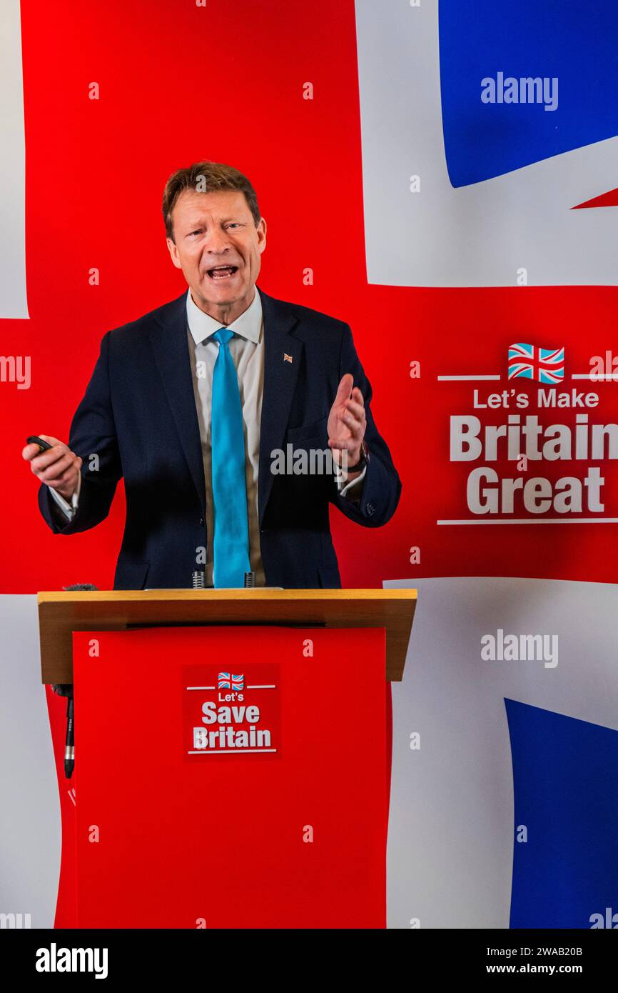 London, UK. 3rd Jan, 2024. Richard Tice speaks - 2024 will be the year ...