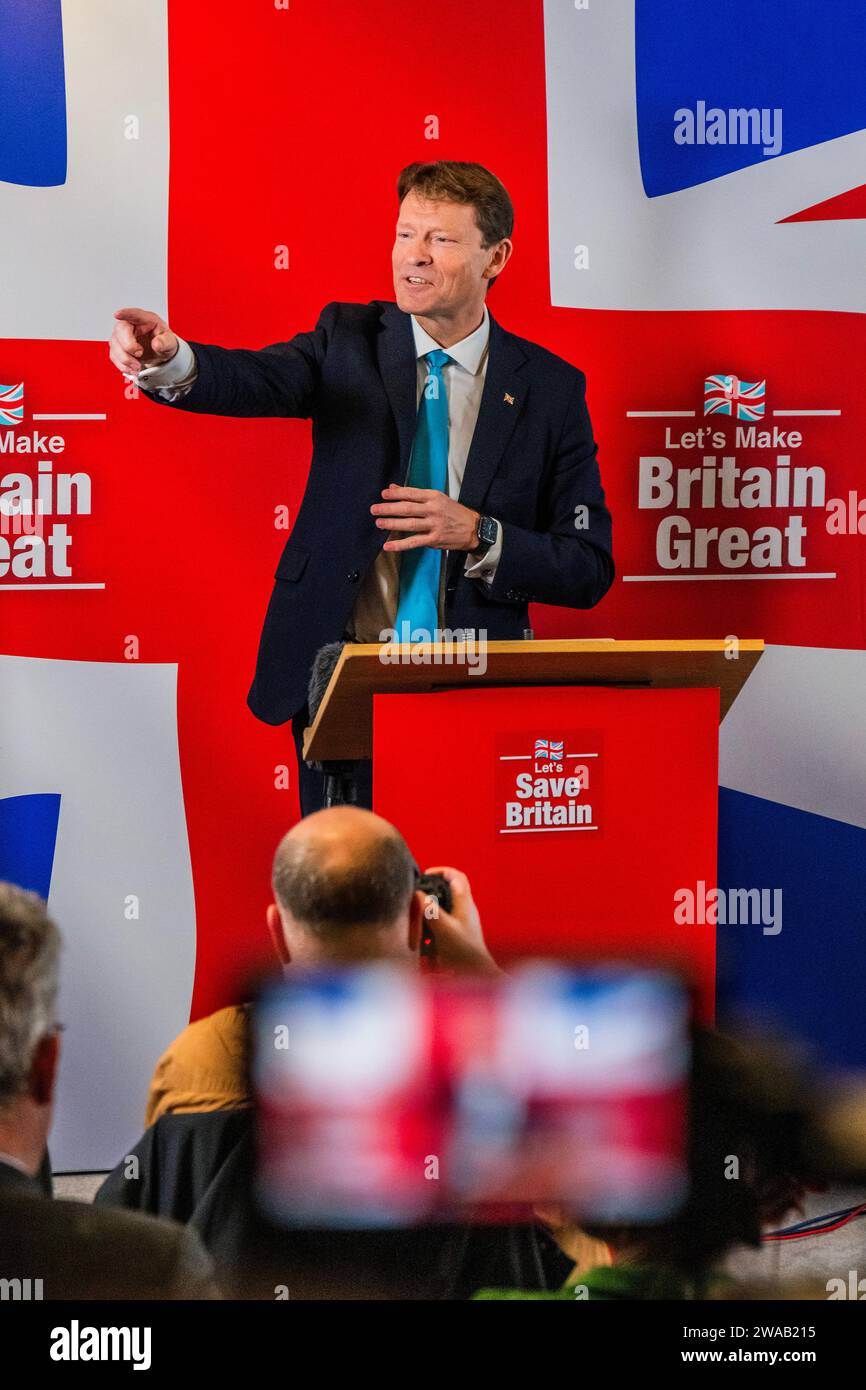 London, UK. 3rd Jan, 2024. Richard Tice speaks - 2024 will be the year ...