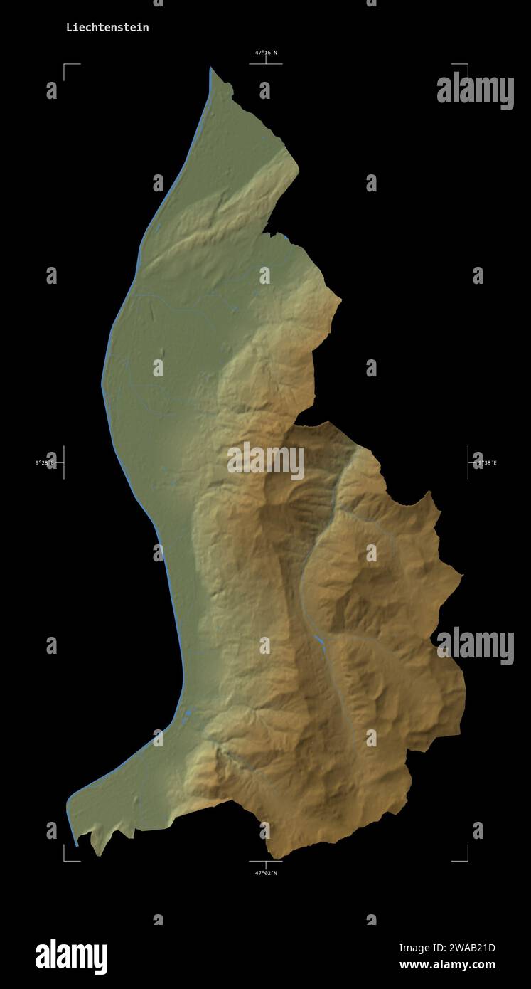 Shape of a Colored elevation map with lakes and rivers of the ...