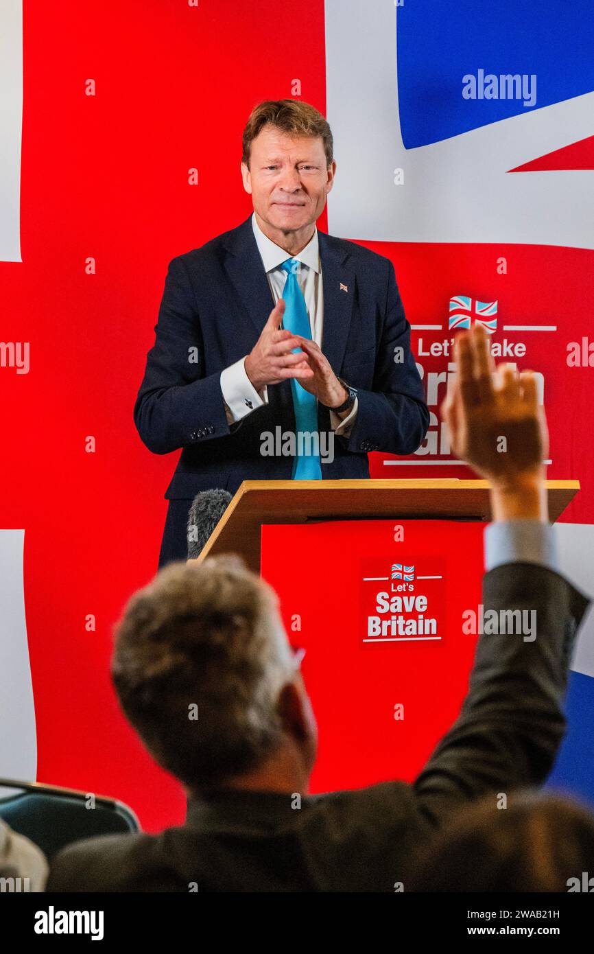 London, UK. 3rd Jan, 2024. Richard Tice speaks - 2024 will be the year ...