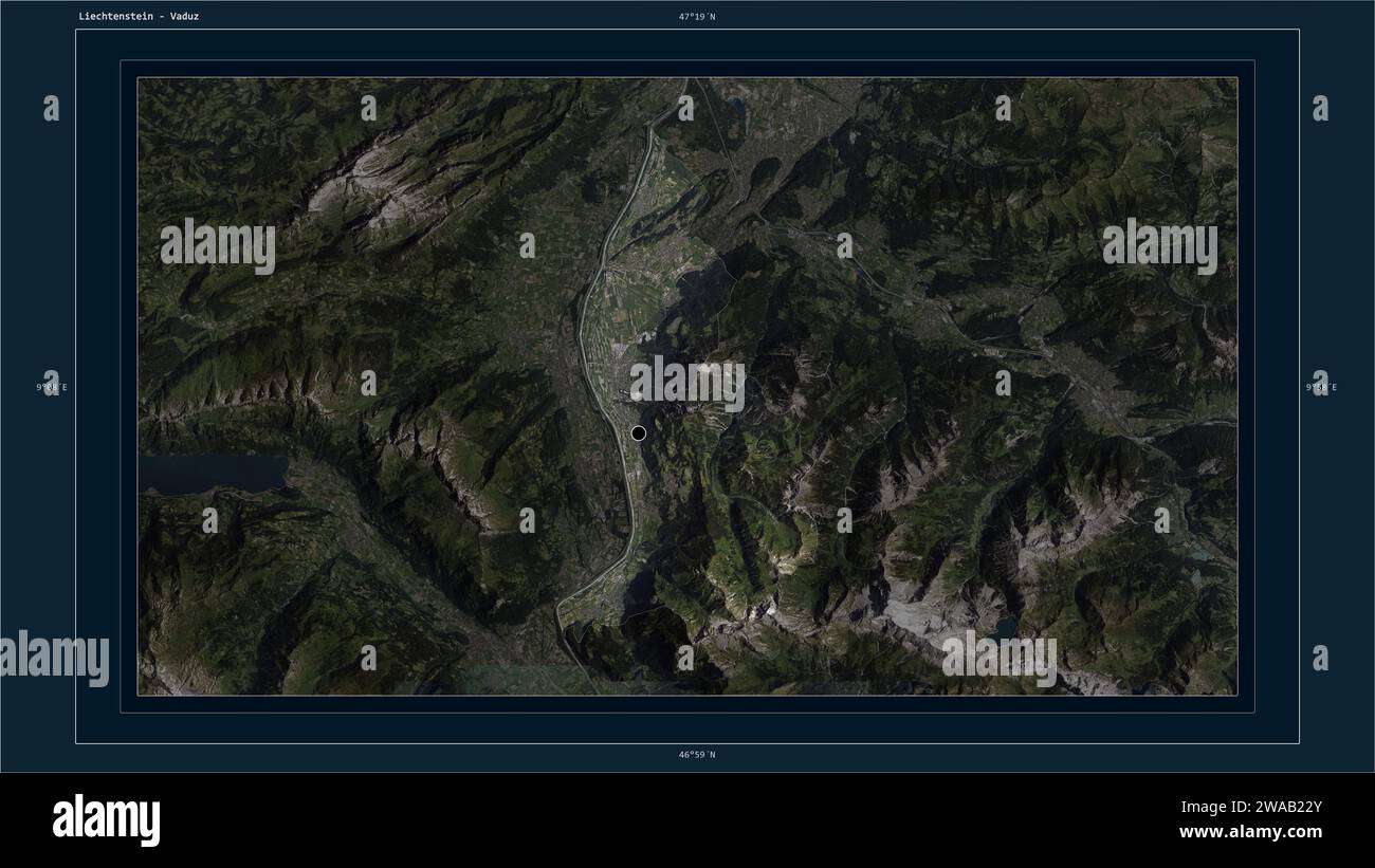 Liechtenstein highlighted on a high resolution satellite map map with the country's capital ...