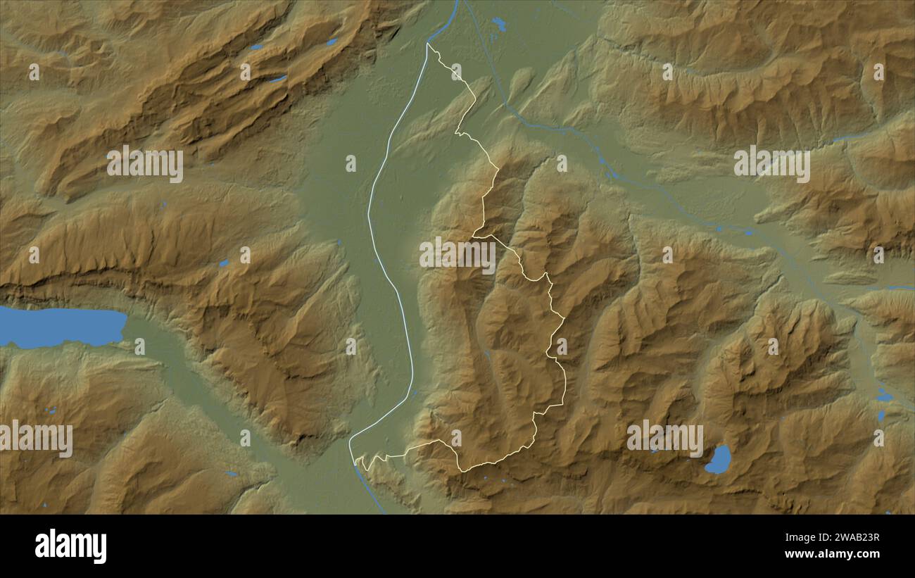 Liechtenstein outlined on a Colored elevation map with lakes and rivers ...