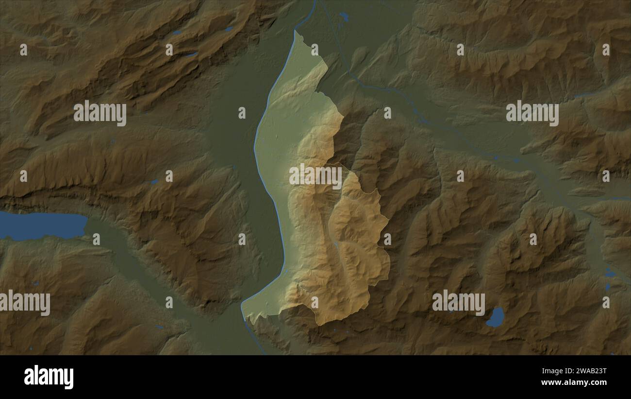 Liechtenstein highlighted on a Colored elevation map with lakes and ...