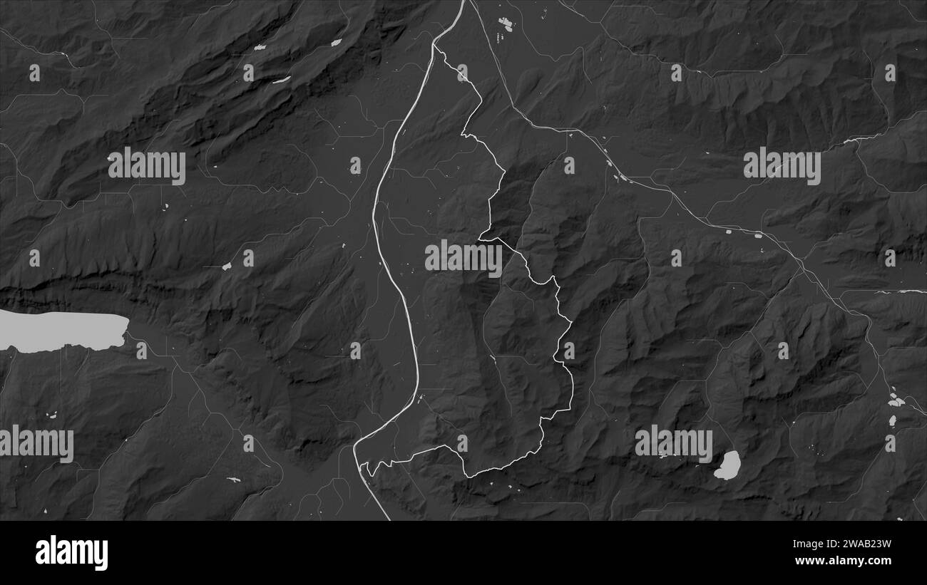 Liechtenstein outlined on a Grayscale elevation map with lakes and ...