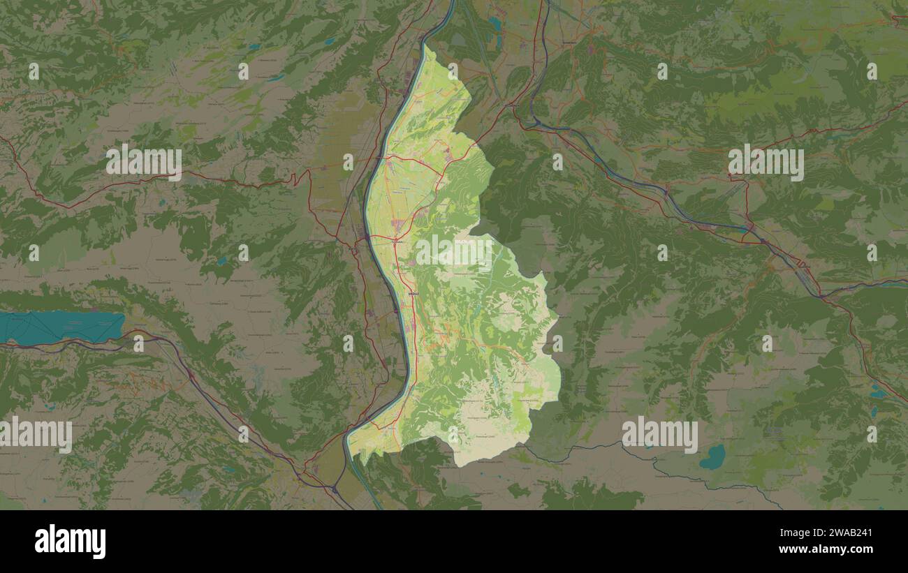 Liechtenstein highlighted on a topographic, OSM Humanitarian style map ...