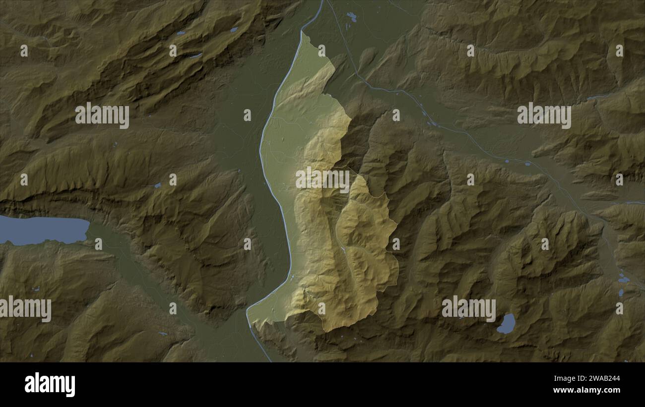 Liechtenstein highlighted on a Pale colored elevation map with lakes ...