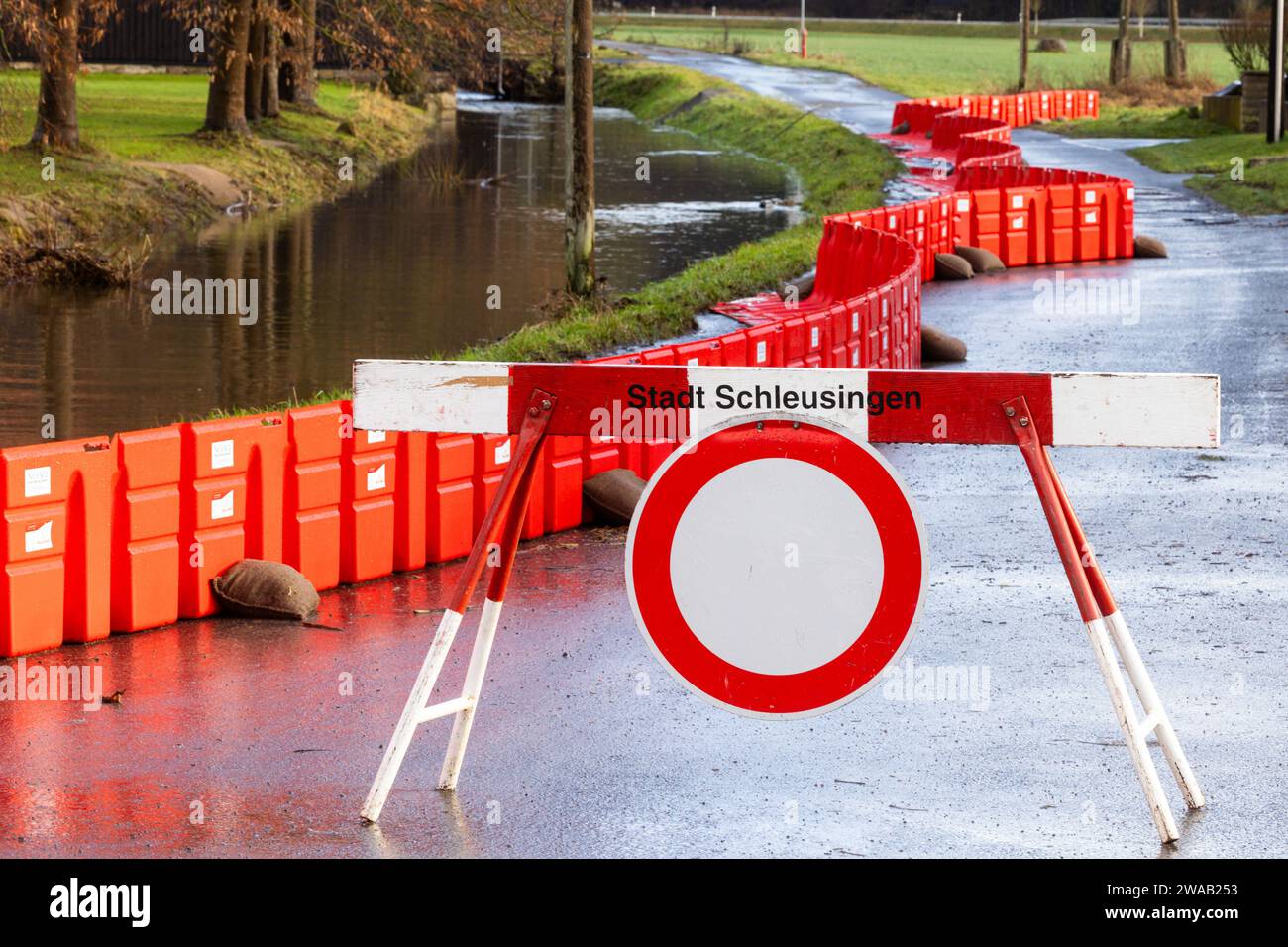Schleusingen, Germany. 03rd Jan, 2024. A barrier stands next to a ...