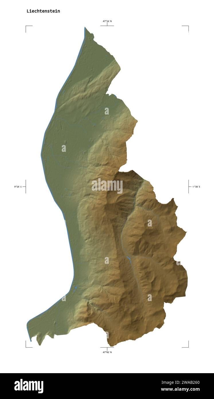 Shape of a Colored elevation map with lakes and rivers of the ...