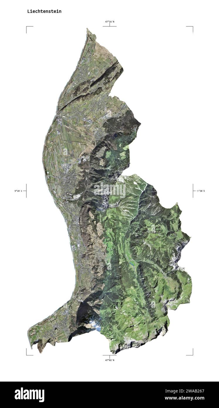 Shape of a low resolution satellite map of the Liechtenstein, with ...
