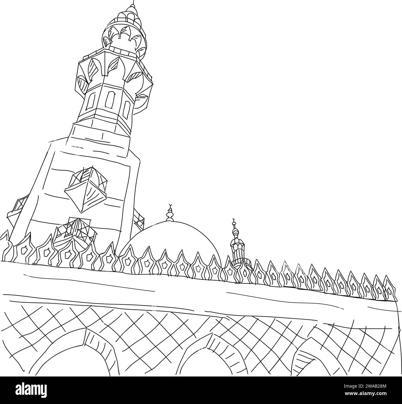 mosque minaret sketch vector line art illustration Stock Vector Image ...