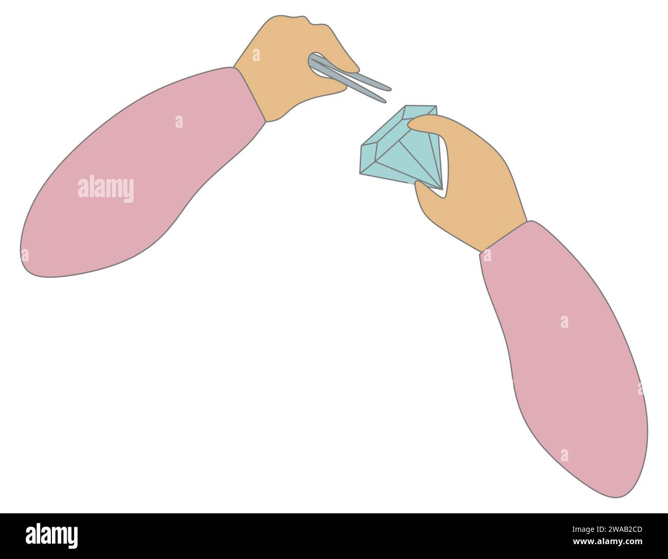 Flat And Outline jeweler hands Holding Tweezers and Big Ruby Gemstone ...