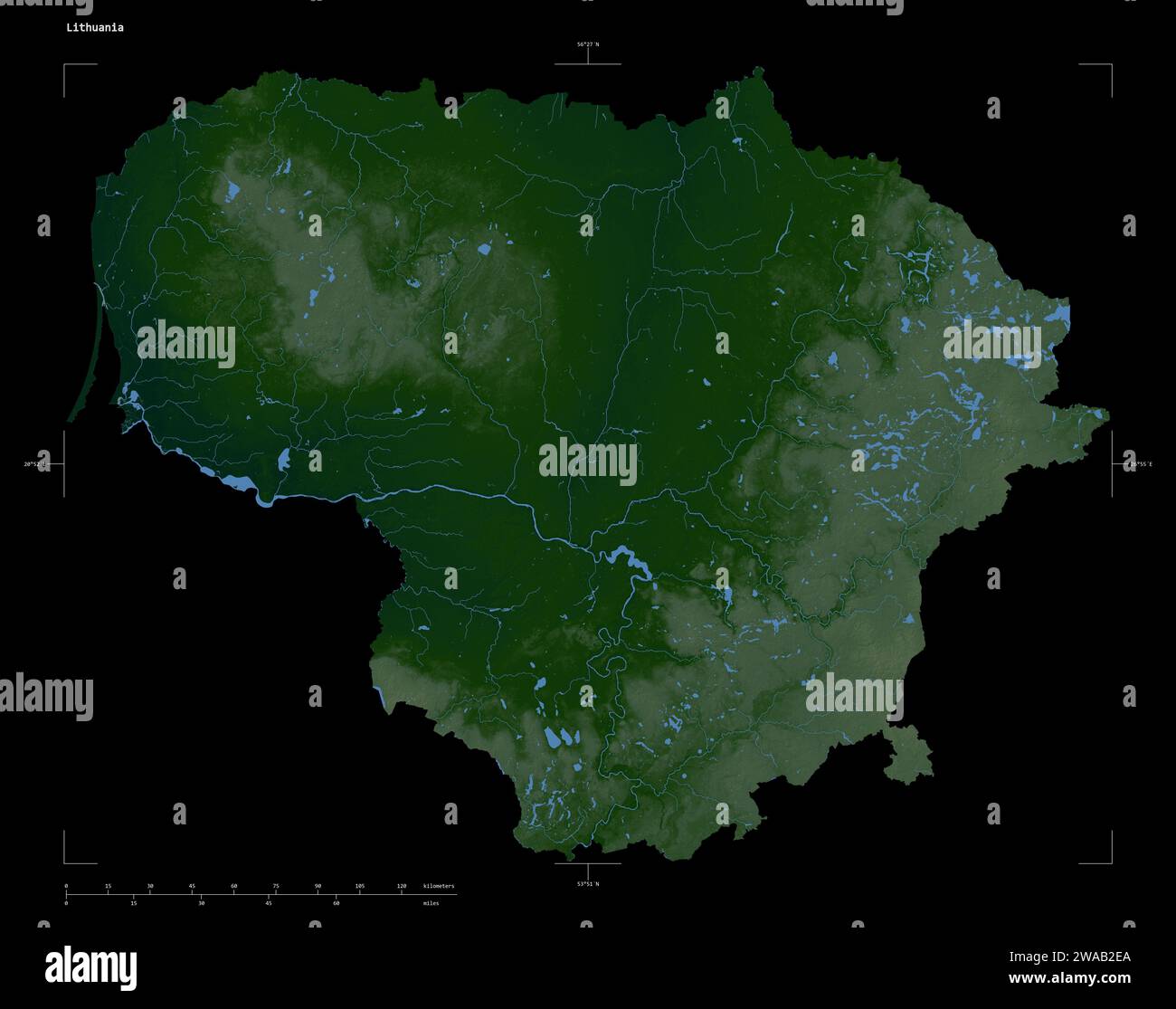 Shape of a Colored elevation map with lakes and rivers of the Lithuania ...