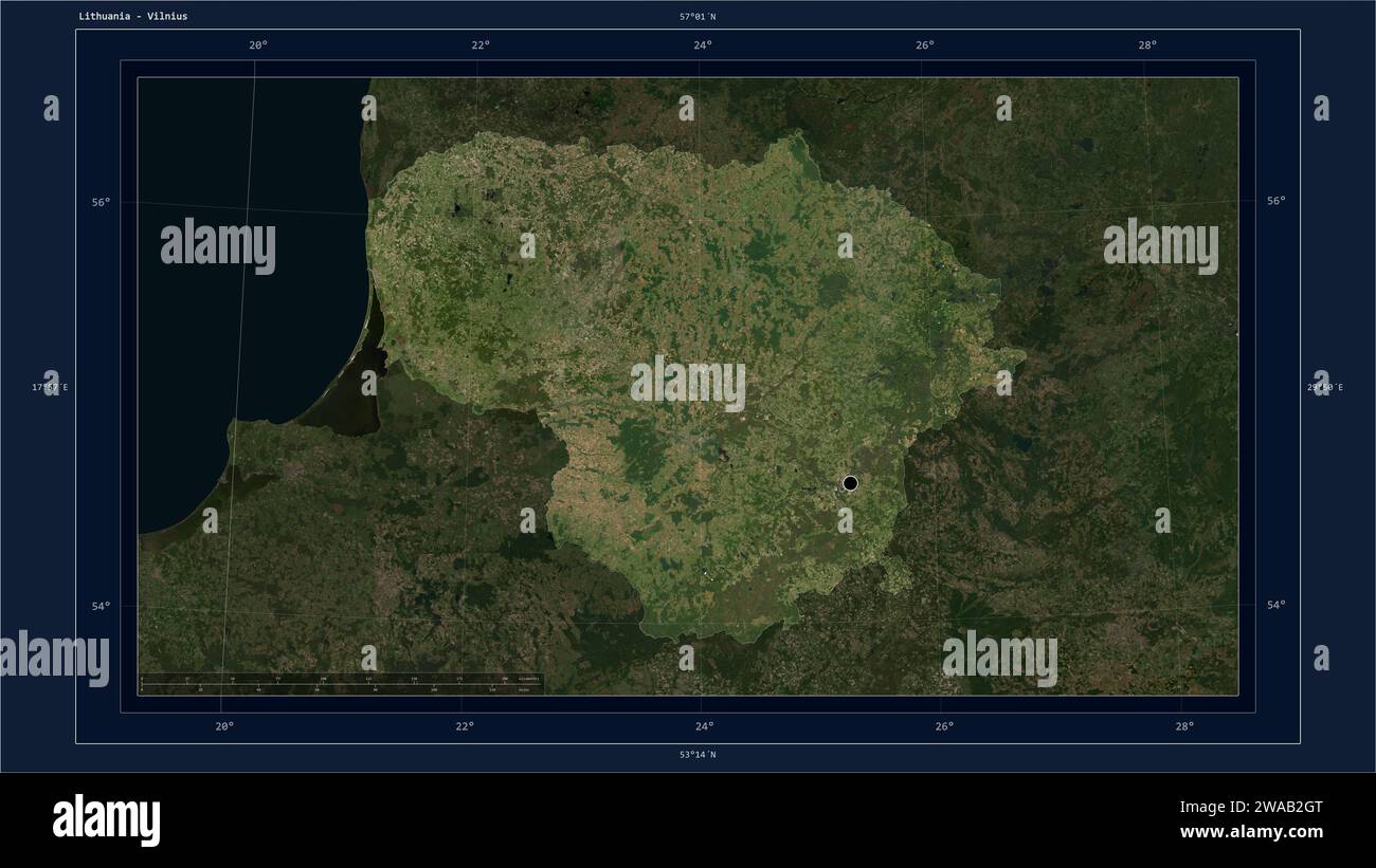 Lithuania highlighted on a low resolution satellite map map with the ...