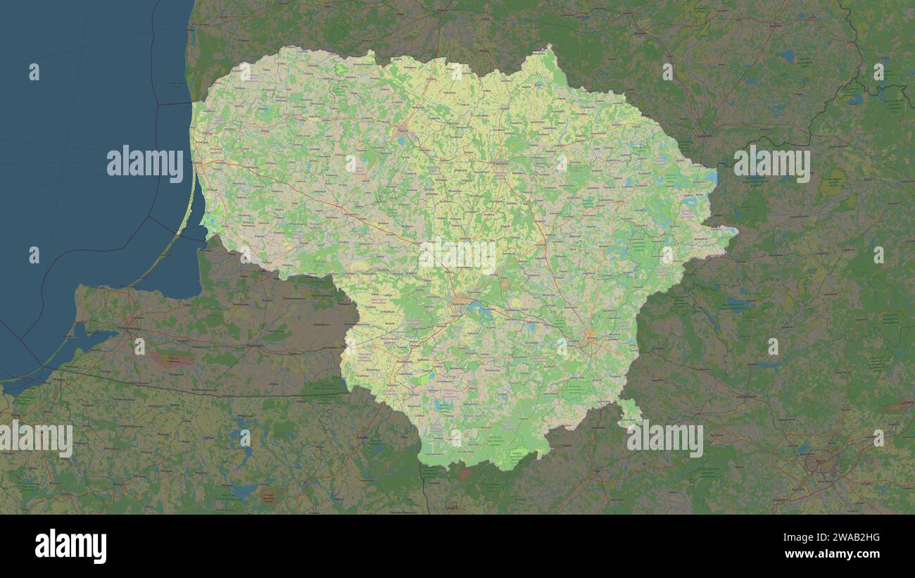 Lithuania highlighted on a topographic, OSM standard style map Stock Photo - Alamy
