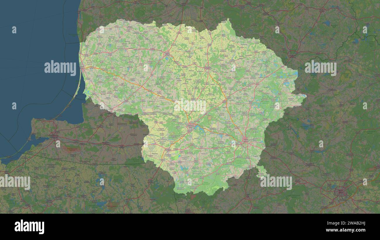 Lithuania highlighted on a topographic, OSM Germany style map Stock Photo - Alamy