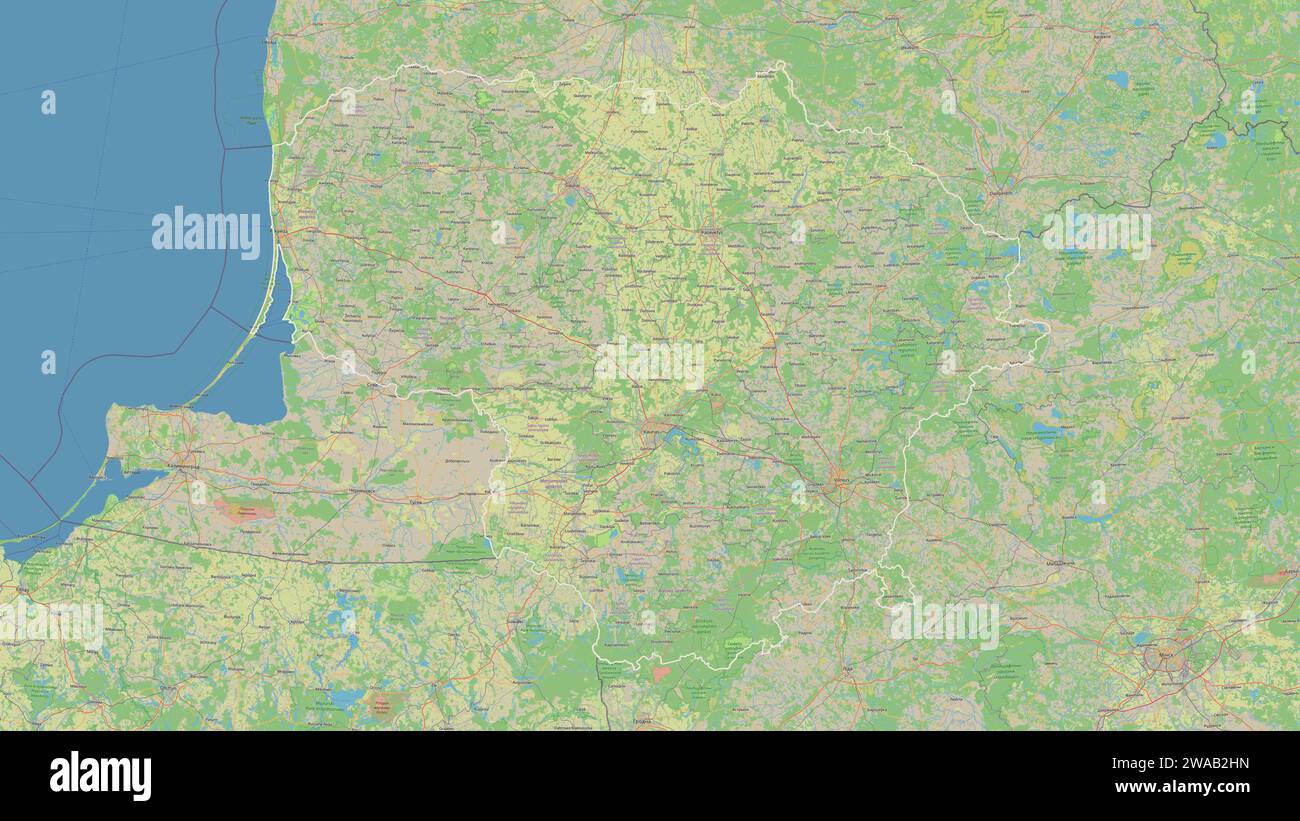 Lithuania outlined on a topographic, OSM standard style map Stock Photo - Alamy