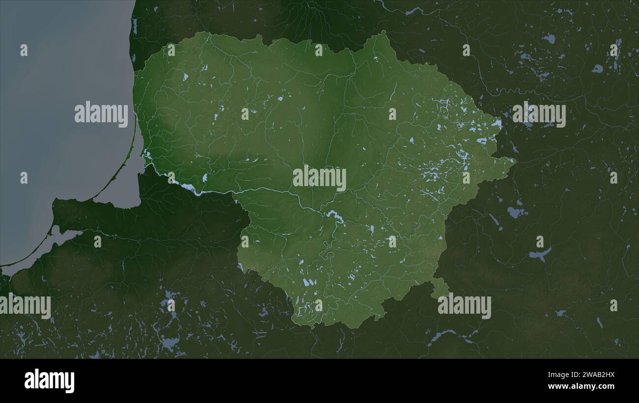 Lithuania highlighted on a Pale colored elevation map with lakes and ...