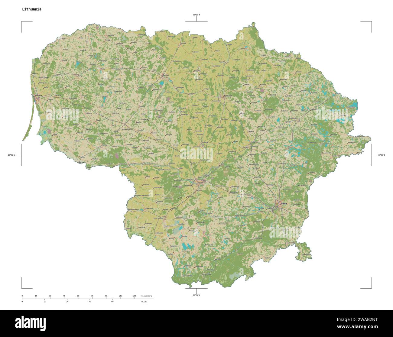 Shape of a topographic, OSM Humanitarian style map of the Lithuania ...