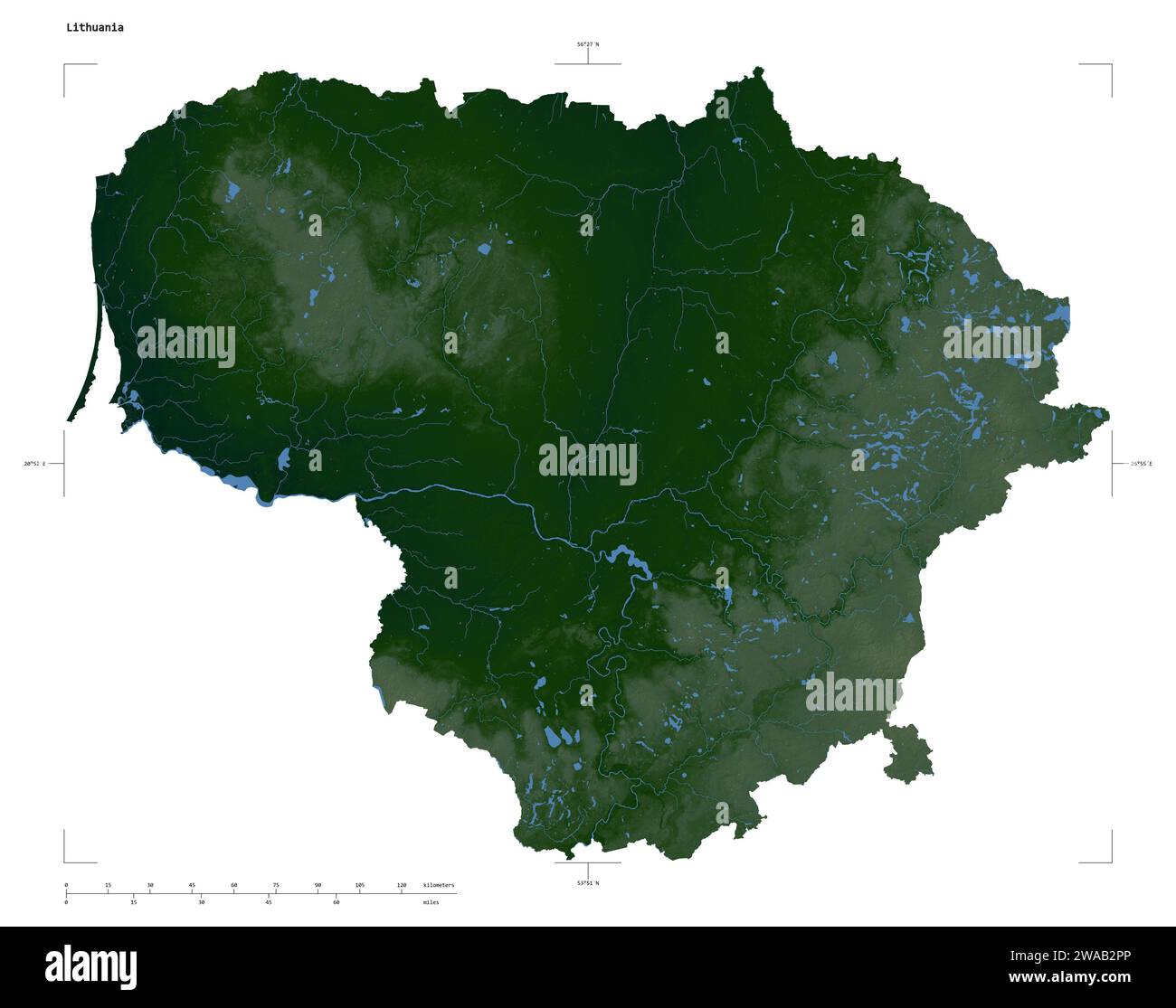 Shape of a Colored elevation map with lakes and rivers of the Lithuania ...