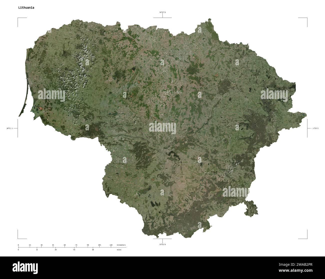 Shape of a high resolution satellite map of the Lithuania, with ...