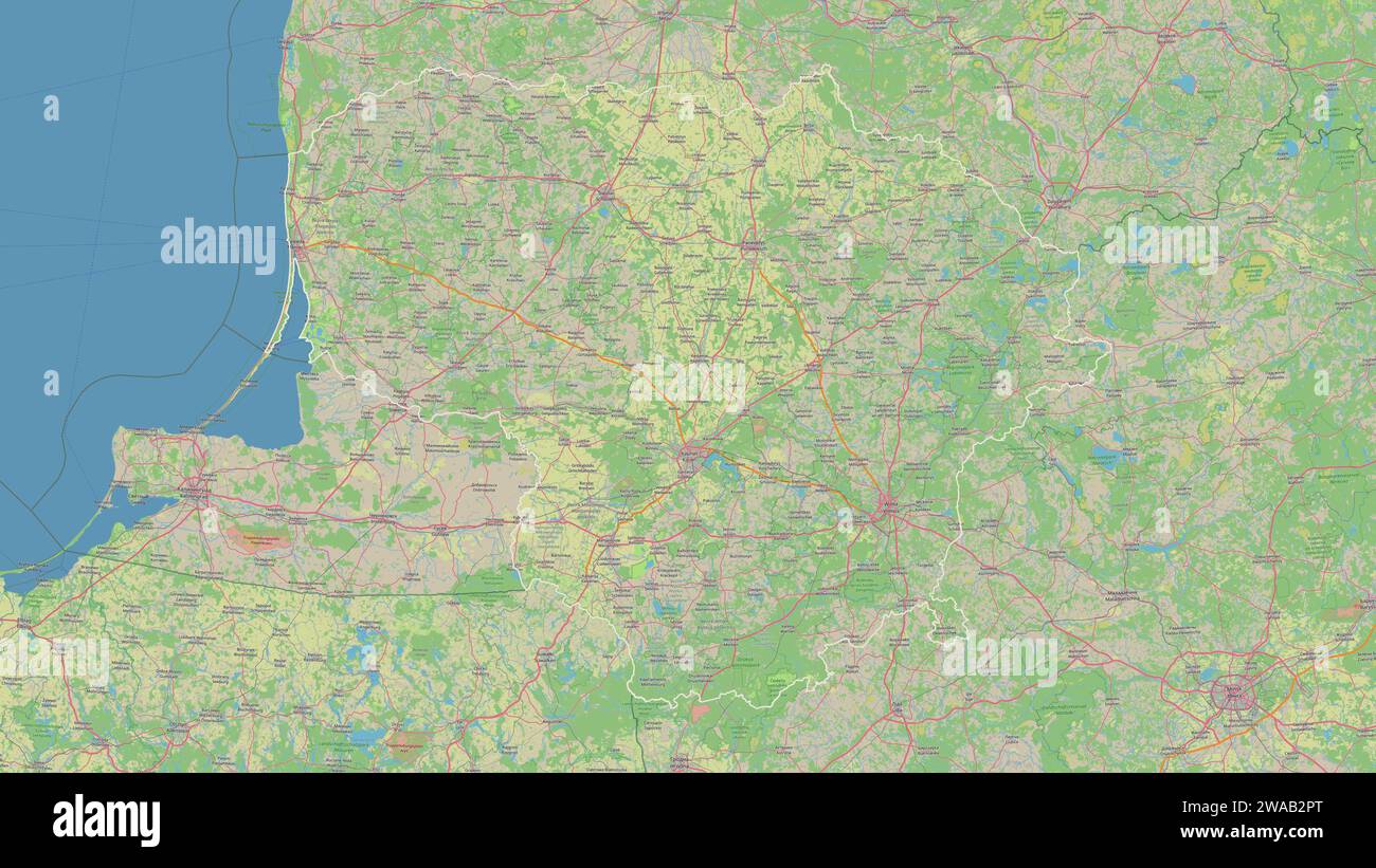 Lithuania outlined on a topographic, OSM Germany style map Stock Photo - Alamy