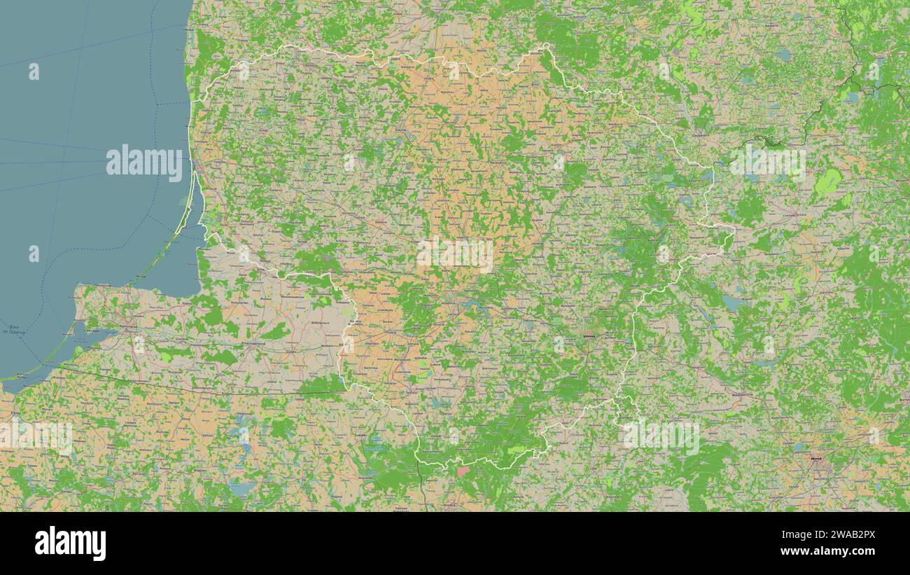 Lithuania outlined on a topographic, OSM France style map Stock Photo ...