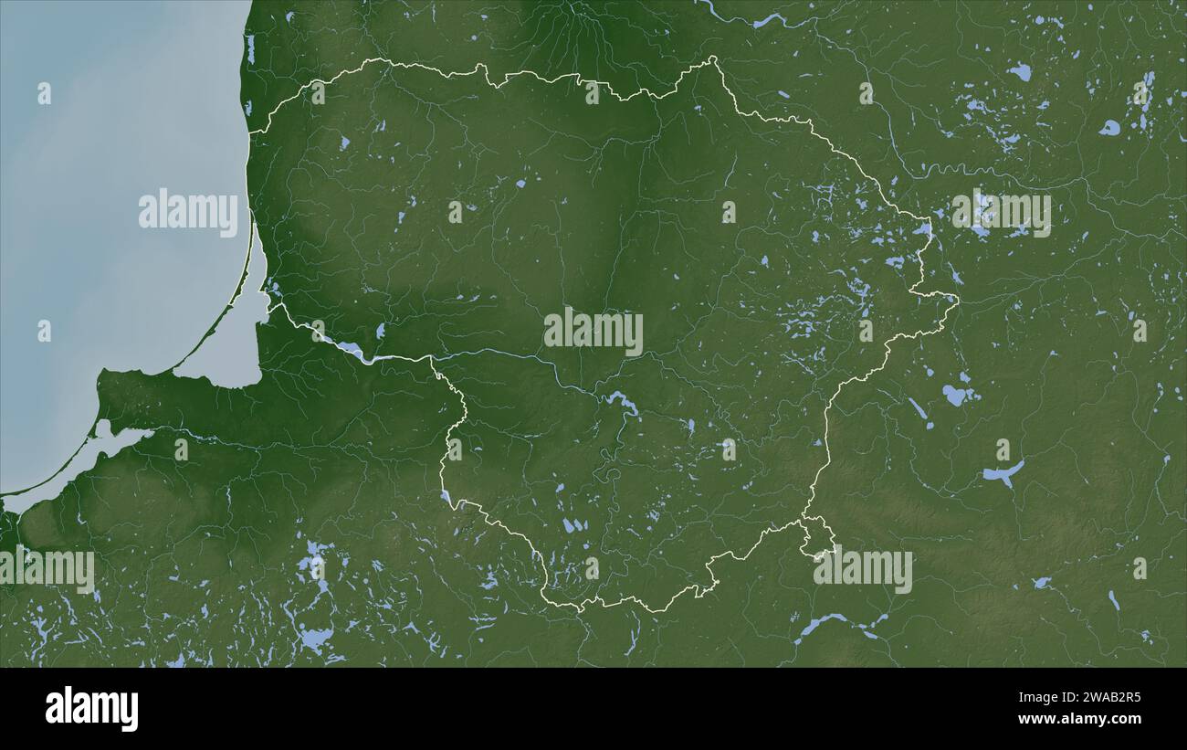 Lithuania outlined on a Pale colored elevation map with lakes and ...