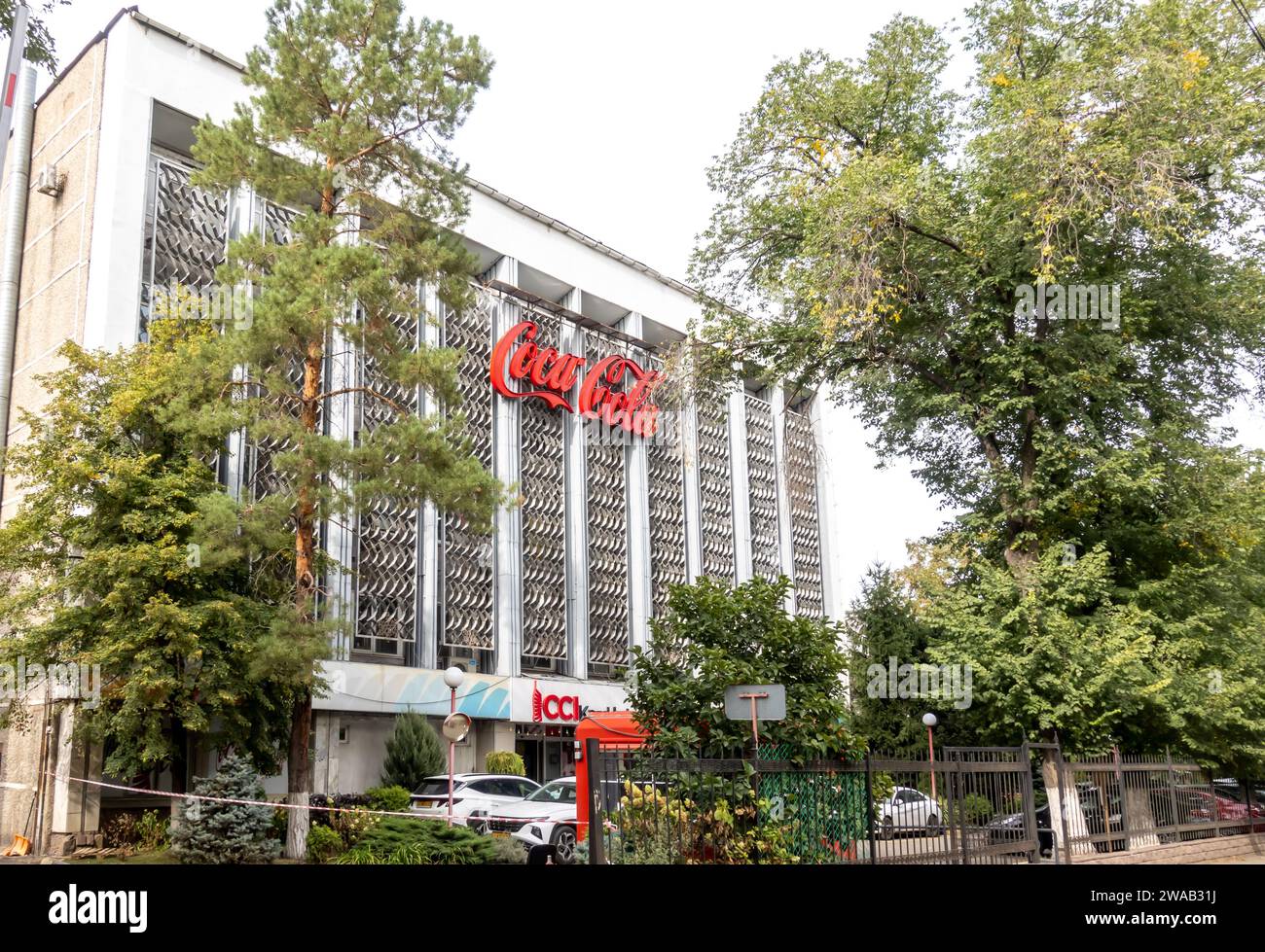 Cci Kazakhstan modernist building with Coca-Cola sign advertisement ...