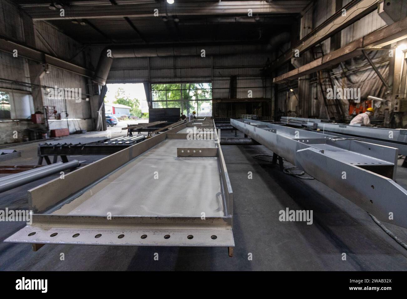 Various metal structures cut in the workshop. The factory produces ...