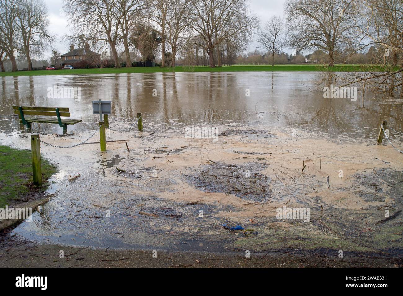 Datchet, UK. 3rd January, 2024. Following recent heavy rain, a Flood ...
