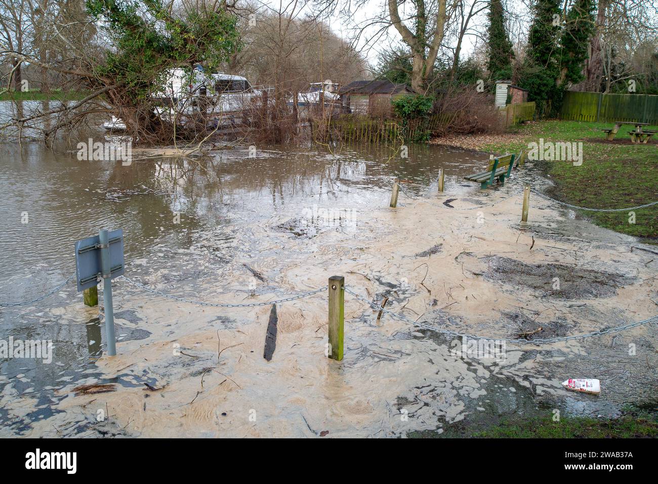 Datchet, UK. 3rd January, 2024. Following recent heavy rain, a Flood ...