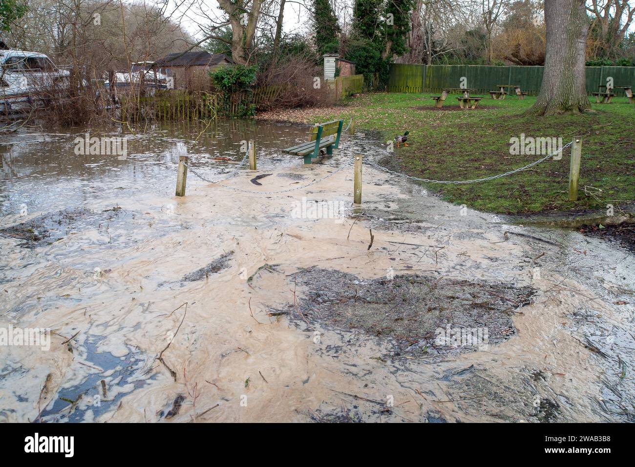 Datchet, UK. 3rd January, 2024. Following recent heavy rain, a Flood ...