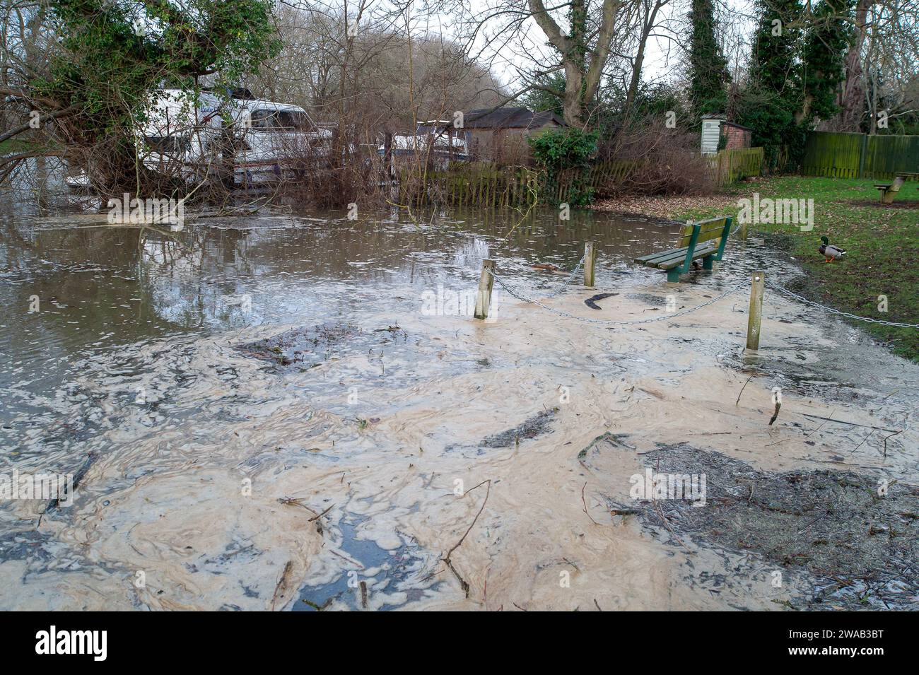 Datchet, UK. 3rd January, 2024. Following recent heavy rain, a Flood ...