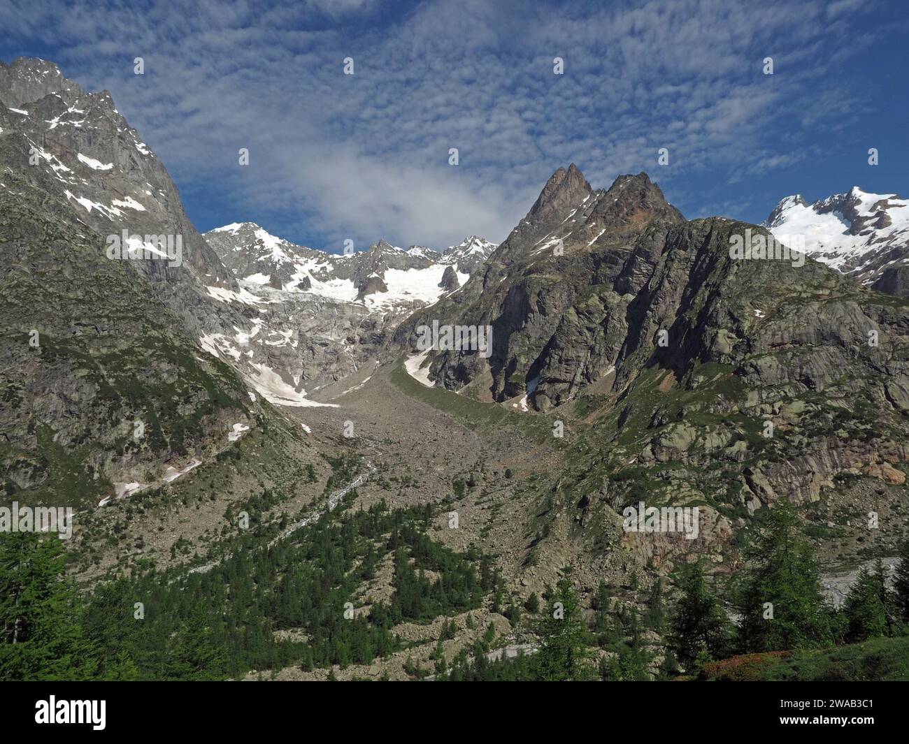 view of snow-capped mountains in the Monte Bianco (Mont Blanc) region ...