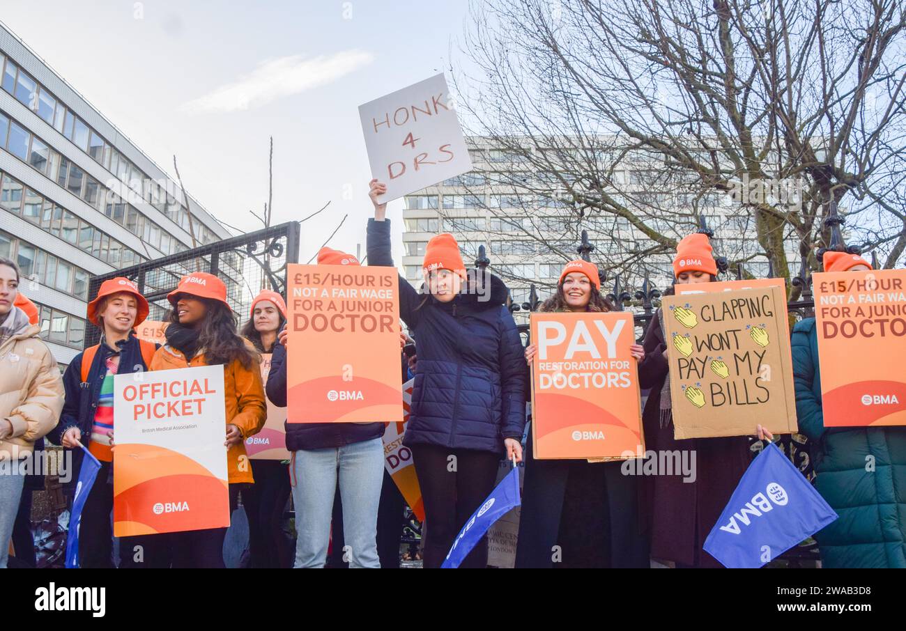 Junior doctors hold placards in support of fair pay at the picket ...