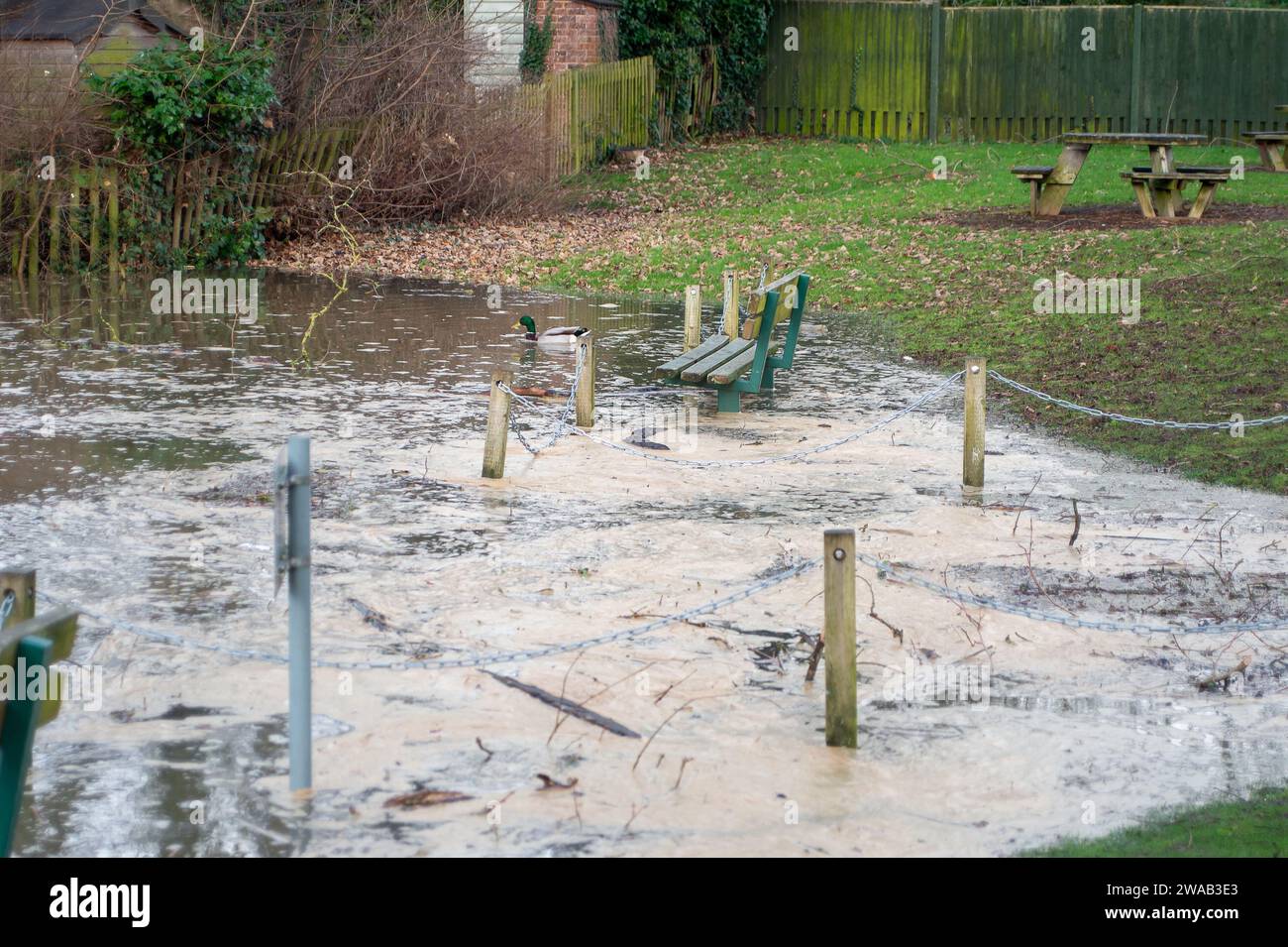 Datchet, UK. 3rd January, 2024. Following recent heavy rain, a Flood ...