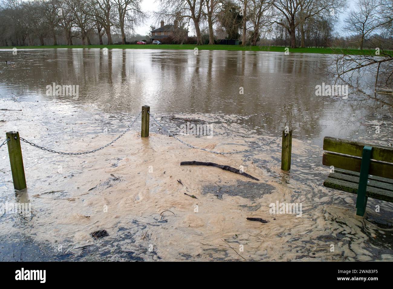 Datchet, UK. 3rd January, 2024. Following recent heavy rain, a Flood ...