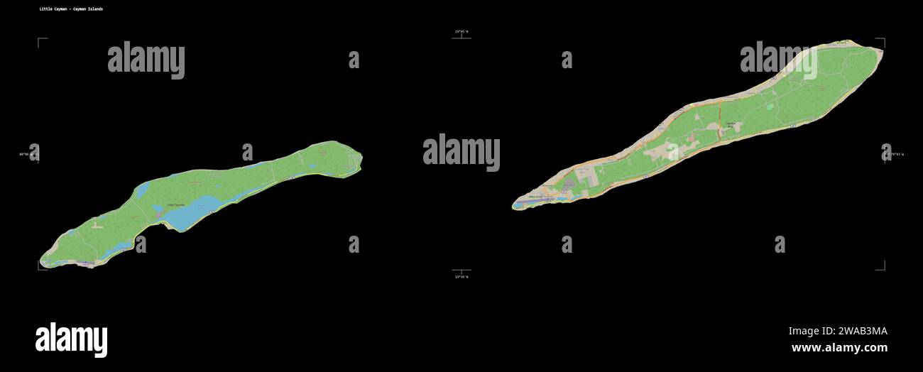 Shape of a topographic, OSM Germany style map of the Little Cayman - Cayman Islands, with ...