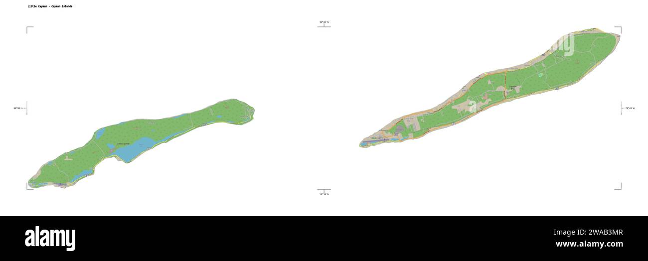 Shape of a topographic, OSM Germany style map of the Little Cayman - Cayman Islands, with ...