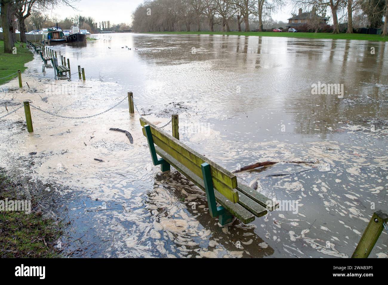 Datchet, UK. 3rd January, 2024. Following recent heavy rain, a Flood ...