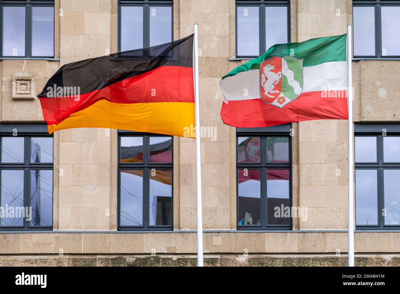 Flags of the federal state of North Rhine Westphalia and the German ...