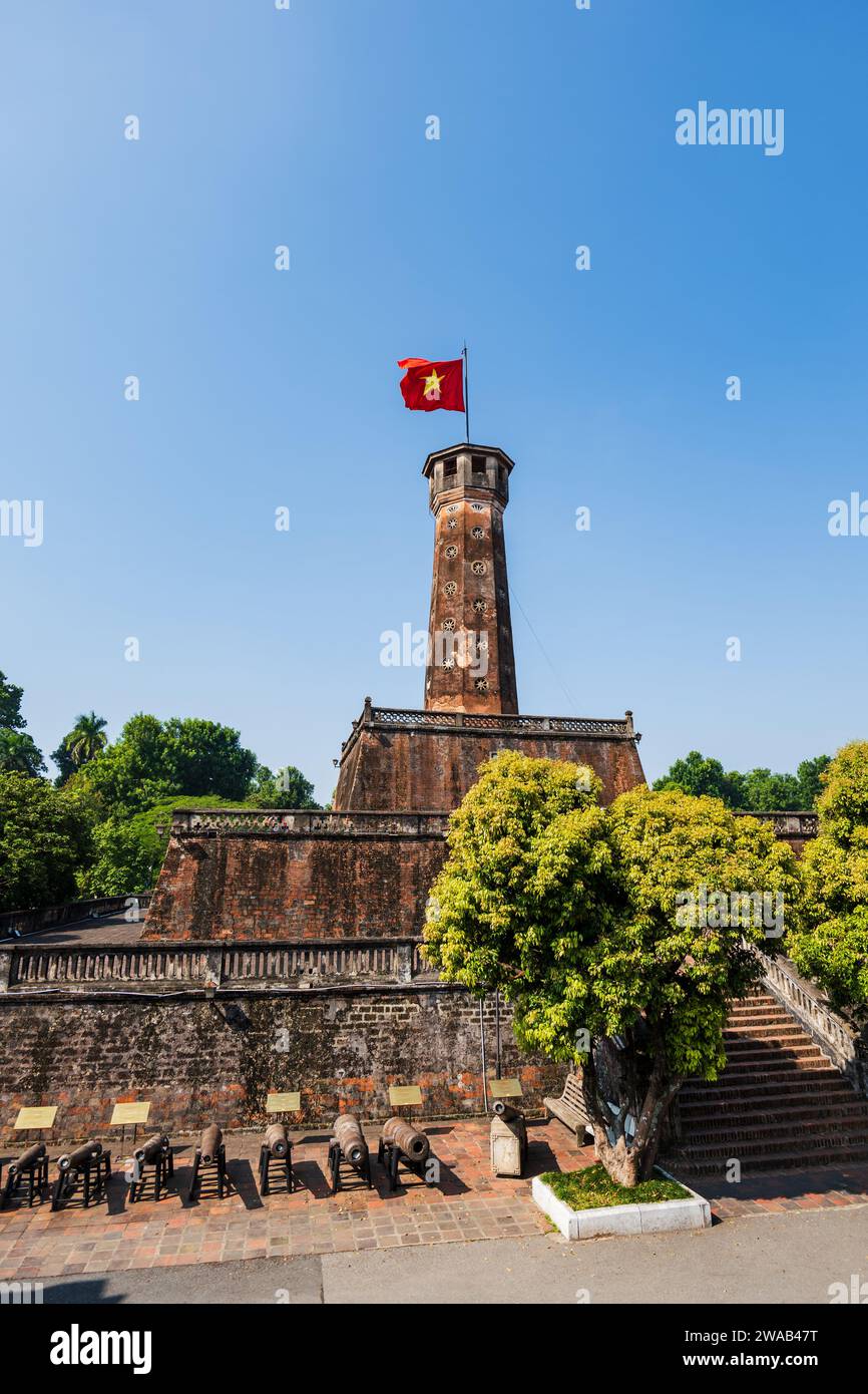 Hanoi flag tower with Vietnamese flag on top in Hanoi, Vietnam. It's ...