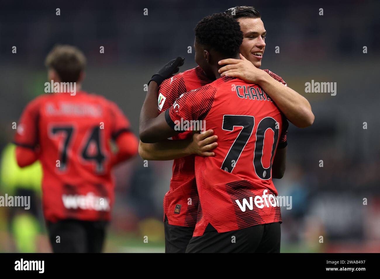Milano, Italy. 02nd Jan, 2024. Chaka Traore of Ac Milan (F) celebrates ...