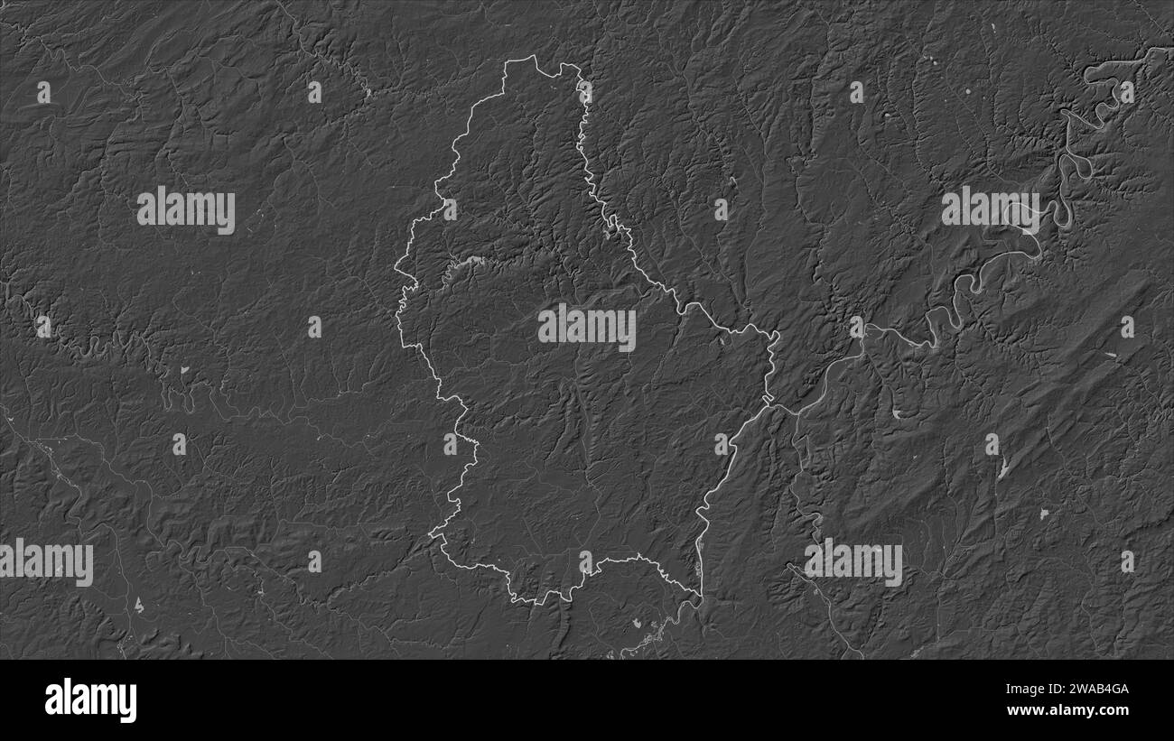 Luxembourg outlined on a Bilevel elevation map with lakes and rivers ...