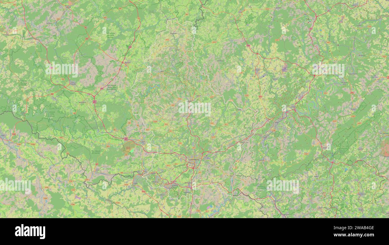 Luxembourg outlined on a topographic, OSM standard style map Stock ...