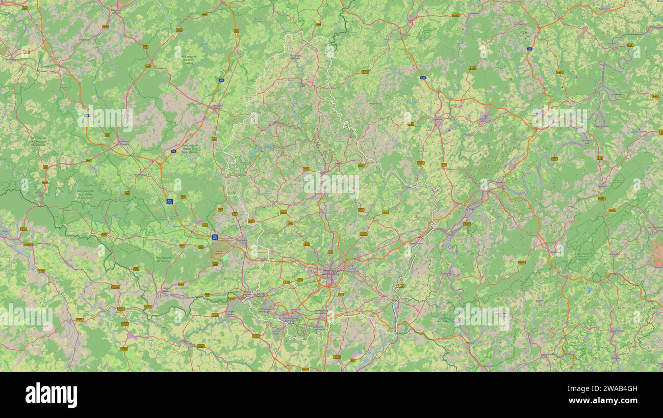 Luxembourg outlined on a topographic, OSM Germany style map Stock Photo - Alamy